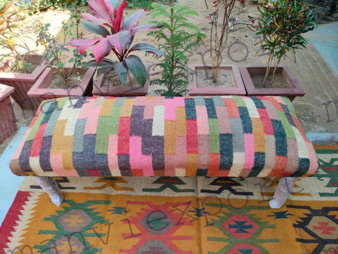 Handmade Kilim Rug Bench,dining Bench, Entryway Bench,wooden Furniture ...
