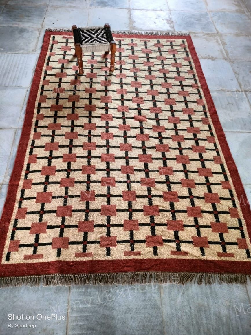 Handmade Kilim Red Jute Rugs-hand Knotted Rug 8X10, Boho Decor Rug ...