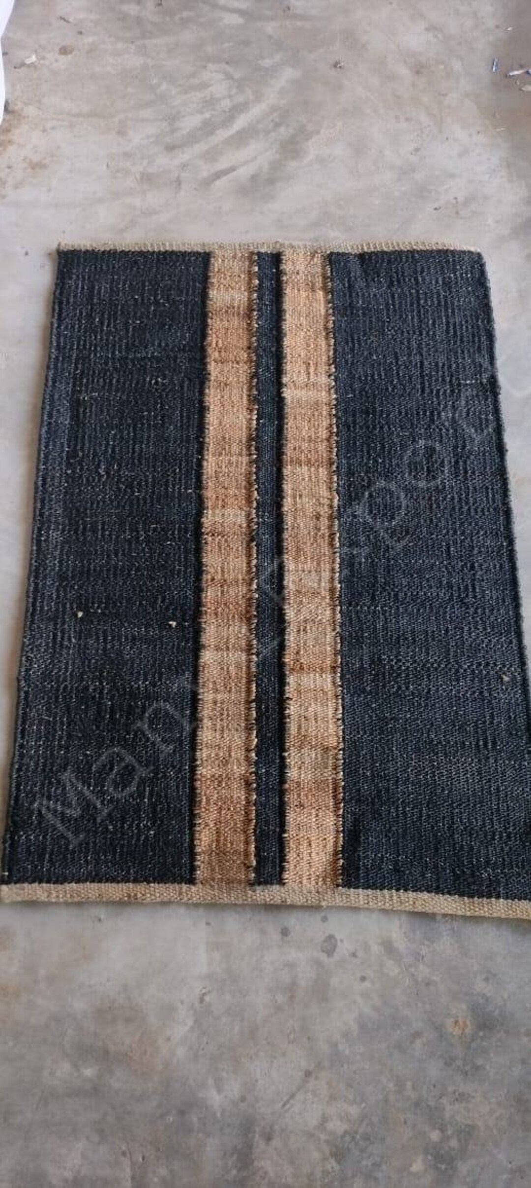 Handmade Black With Natural Line Hemp Jute Runner-beige Line Jute ...