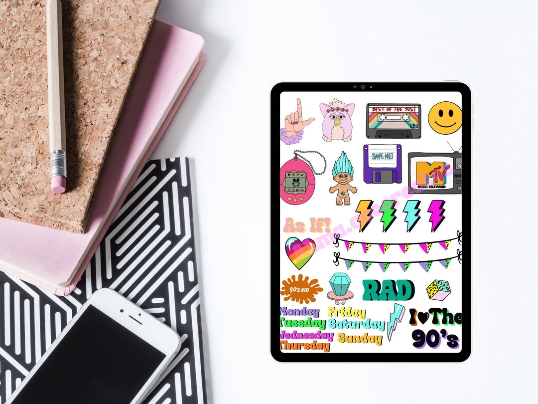 90S NOSTALGIA DIGITAL Stickers for Goodnotes Pre-cropped PNG Digital ...