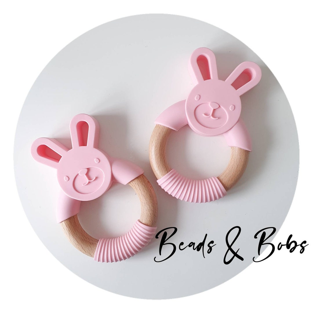 Silicone and Beech Wood Rabbits - Pink - Etsy
