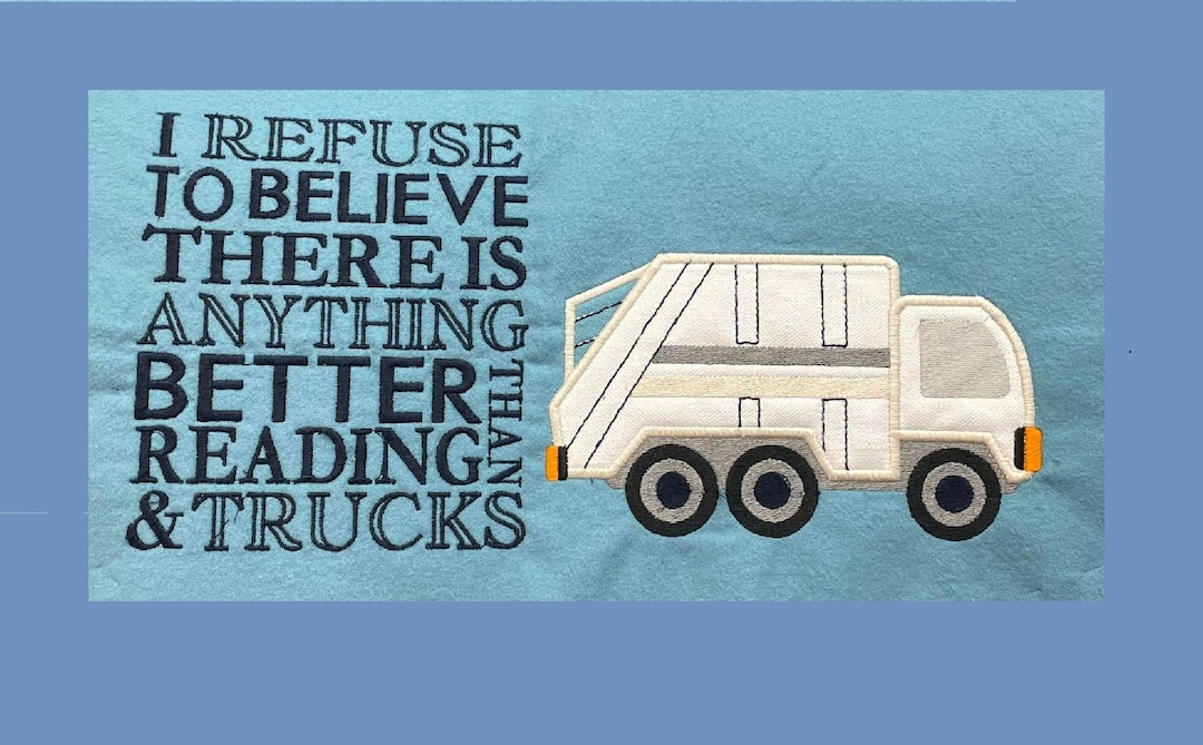 Garbage Truck 5x7 Pocket Reading Pillow Embroidery Applique, Bin Men ...