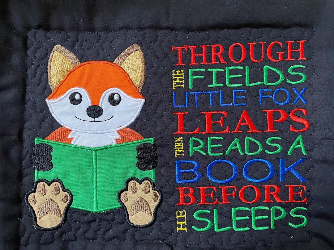 Machine Embroidery Applique Pattern, Fox Cub 5 X 7 Pocket Reading ...