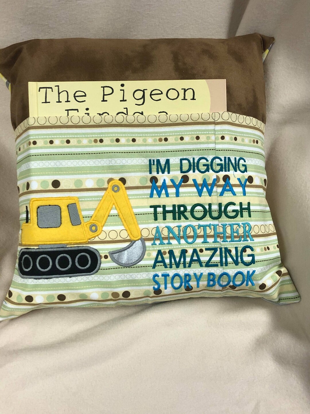 Digger Construction Design Reading Pillow Embroidery Applique, 5 X 7 ...