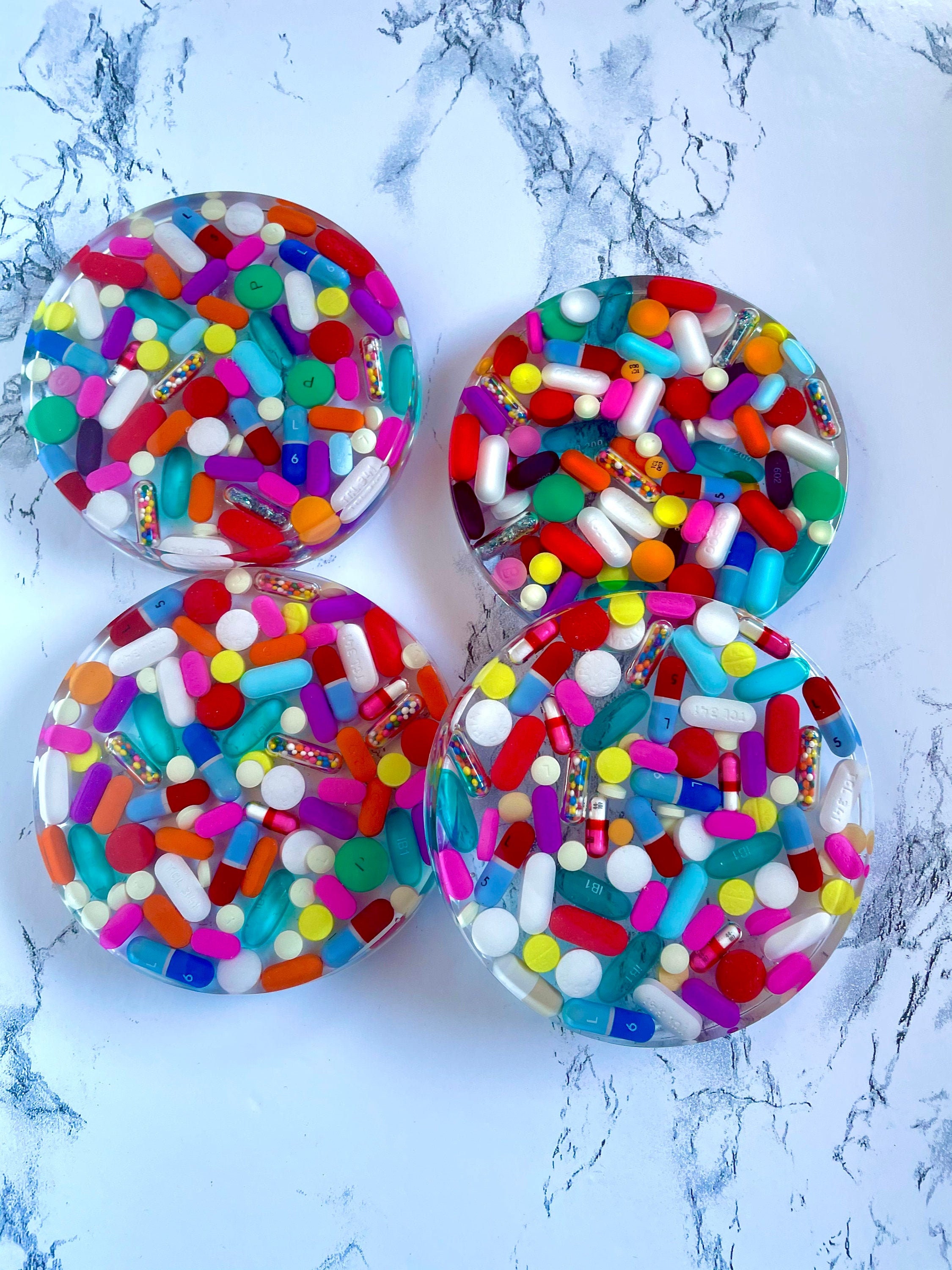 Overdose Pill Coasters Set of 2 Rainbow Pill Resin | Etsy