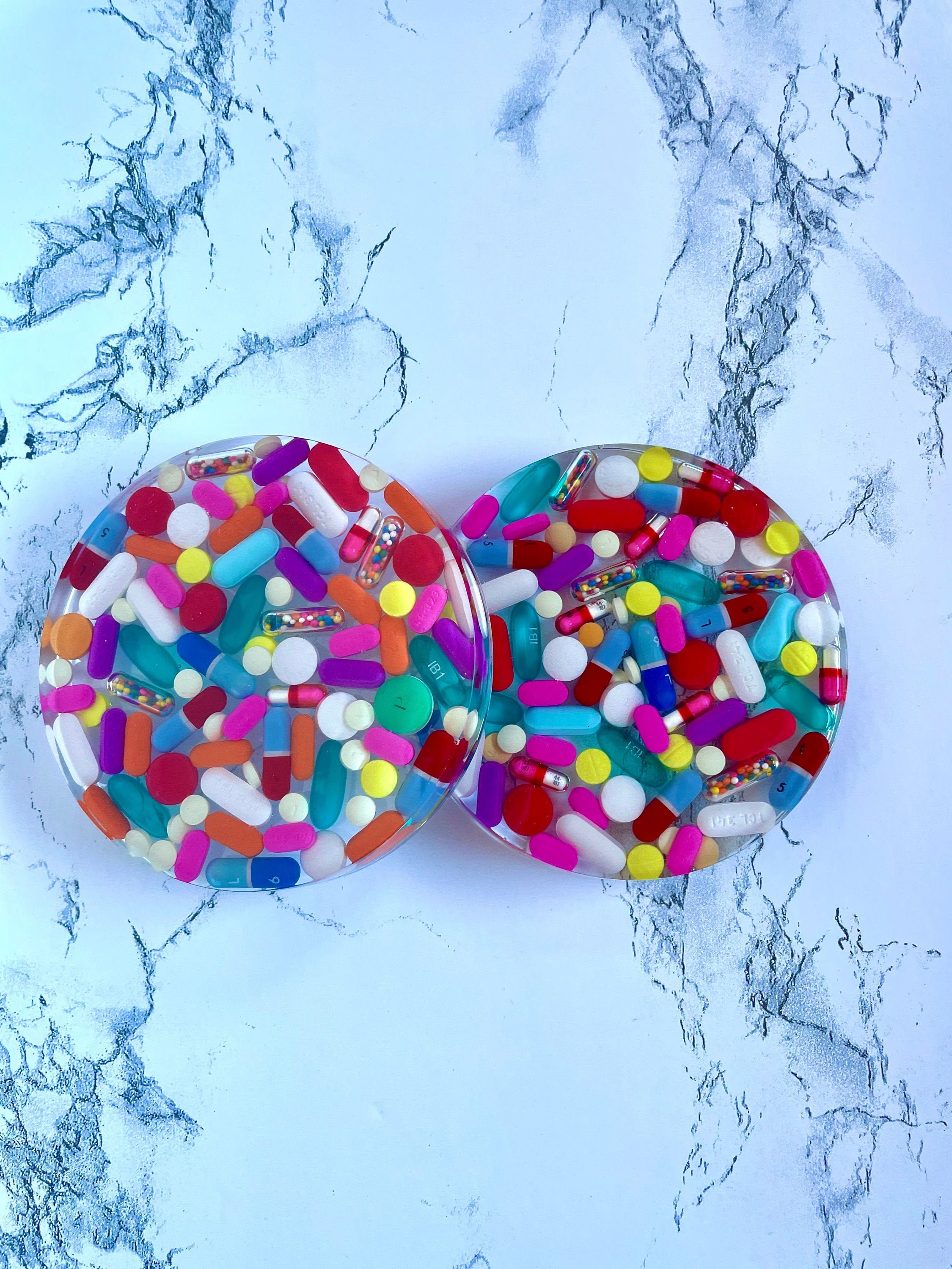 Overdose Pill Coasters Set of 2 Rainbow Pill Resin | Etsy