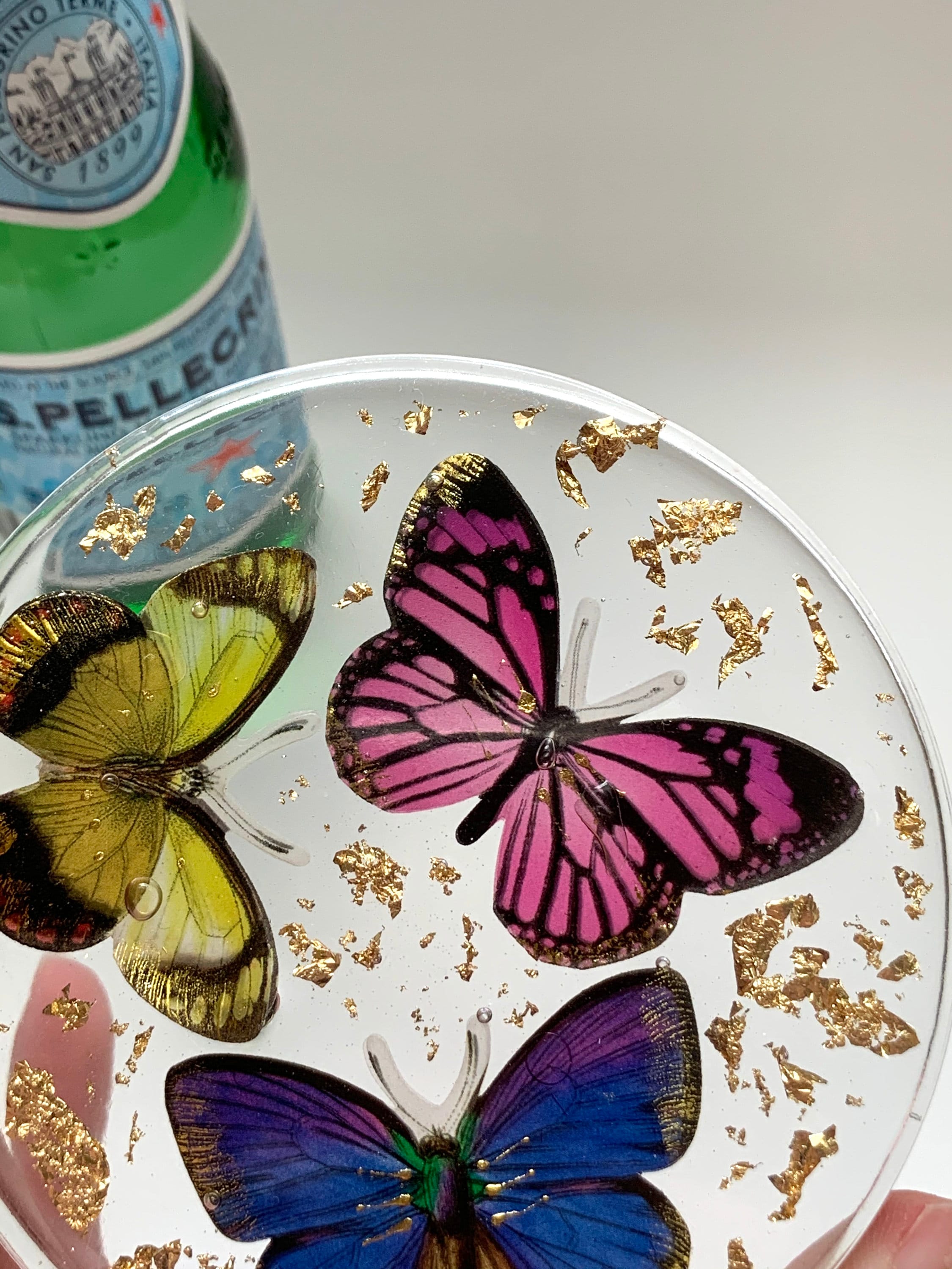 Butterfly Resin Coasters With Gold Leaf Set of Two Gold | Etsy