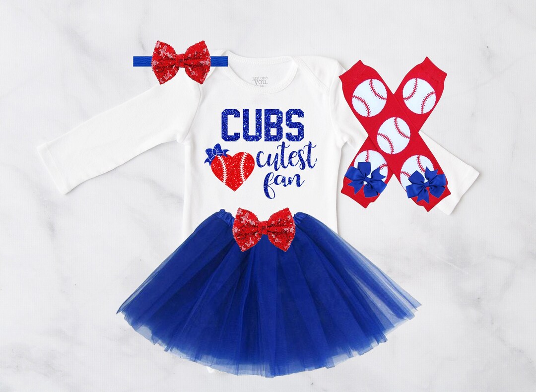 Cubs Game Day Girl Outfit, Blue and Red Baseball Baby Outfit, Sparkly ...