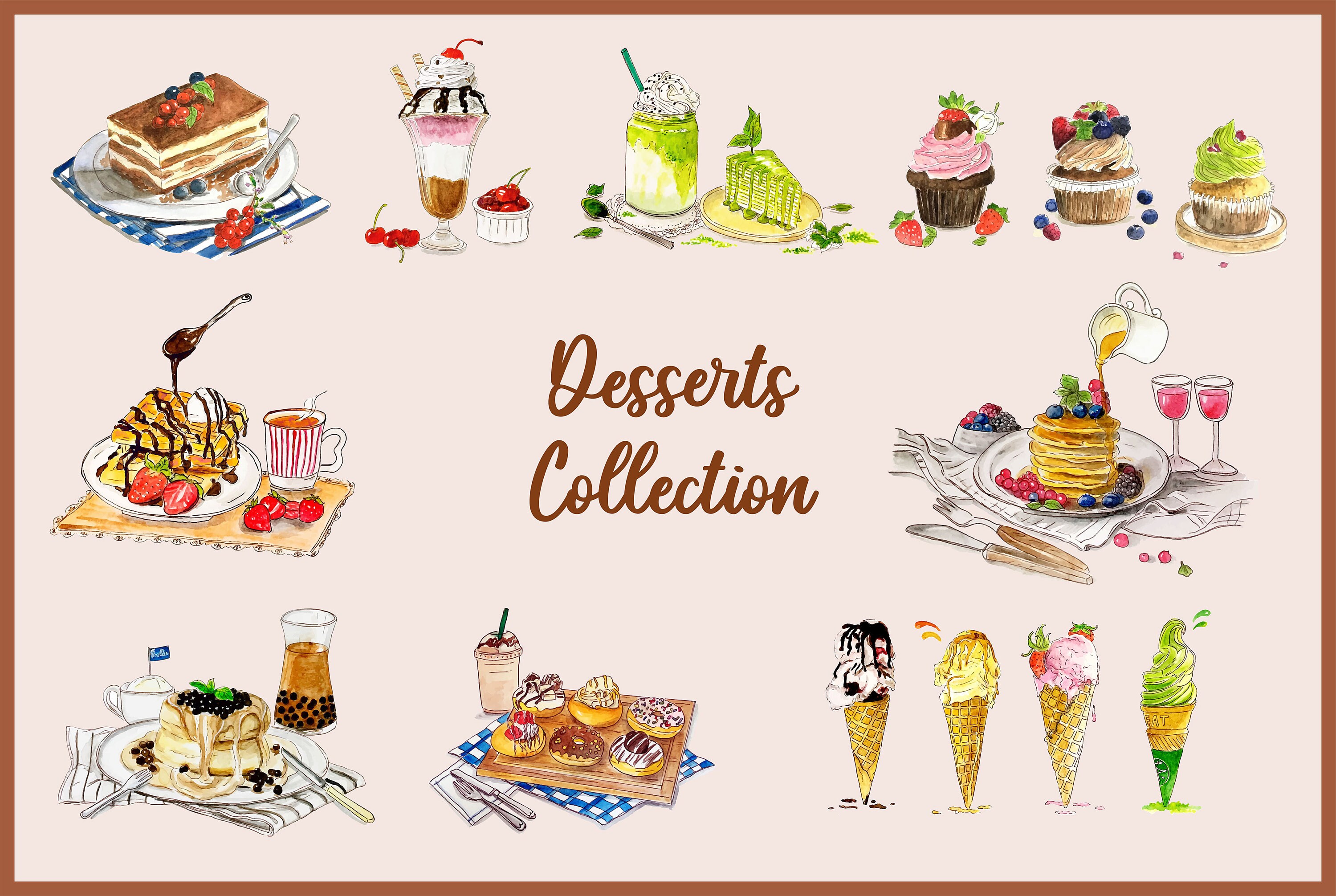 Hand Drawing Food Desserts Watercolor Illustration Collection - Etsy