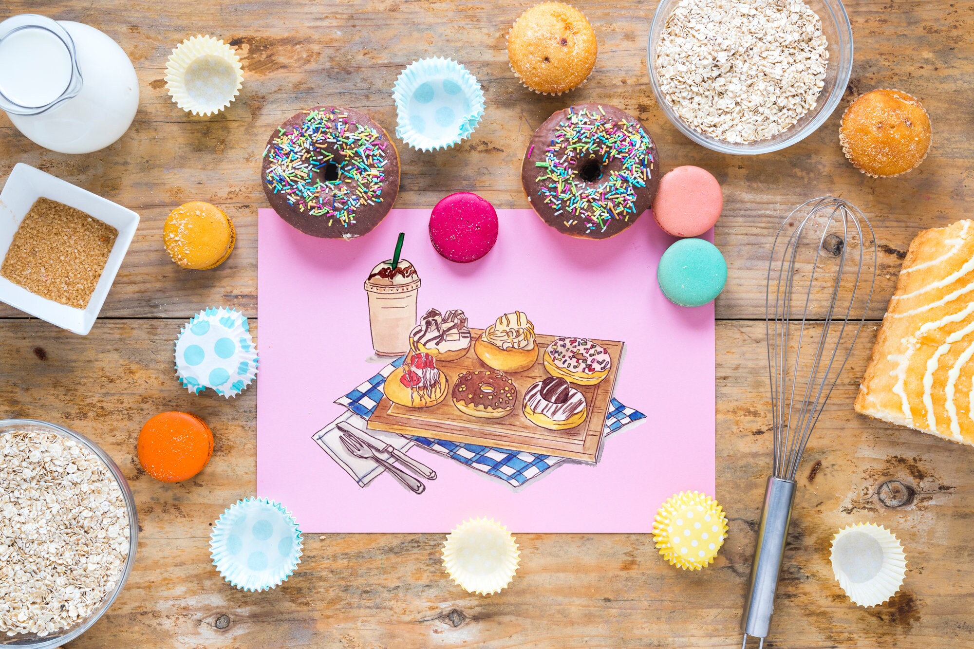 Hand Drawing Food Desserts Watercolor Illustration Collection Print ...