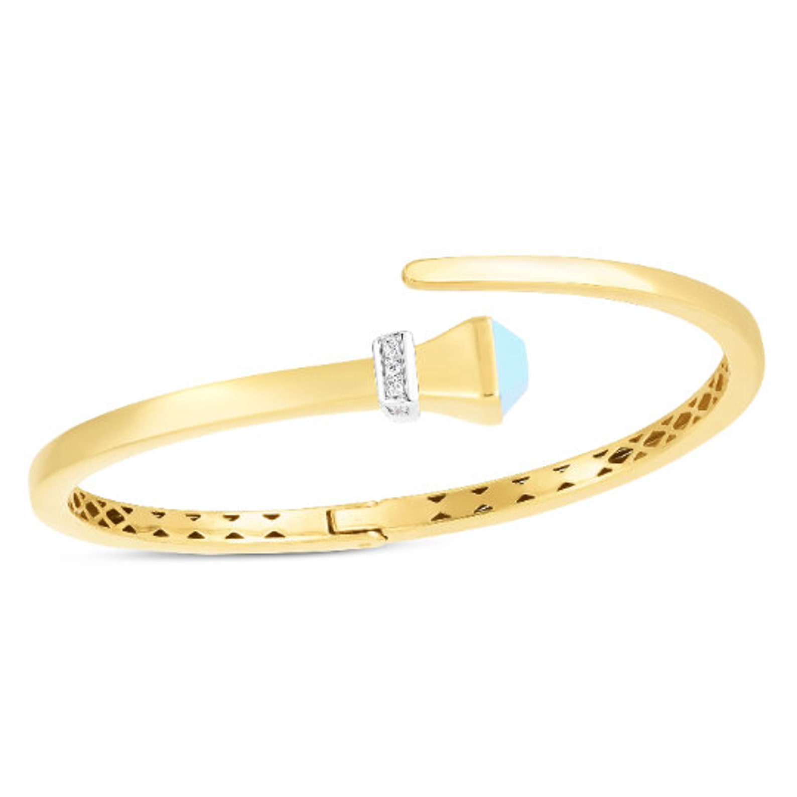 14K Polished Yellow Gold & .05ct Diamond Hardware Bangle With Hinged ...