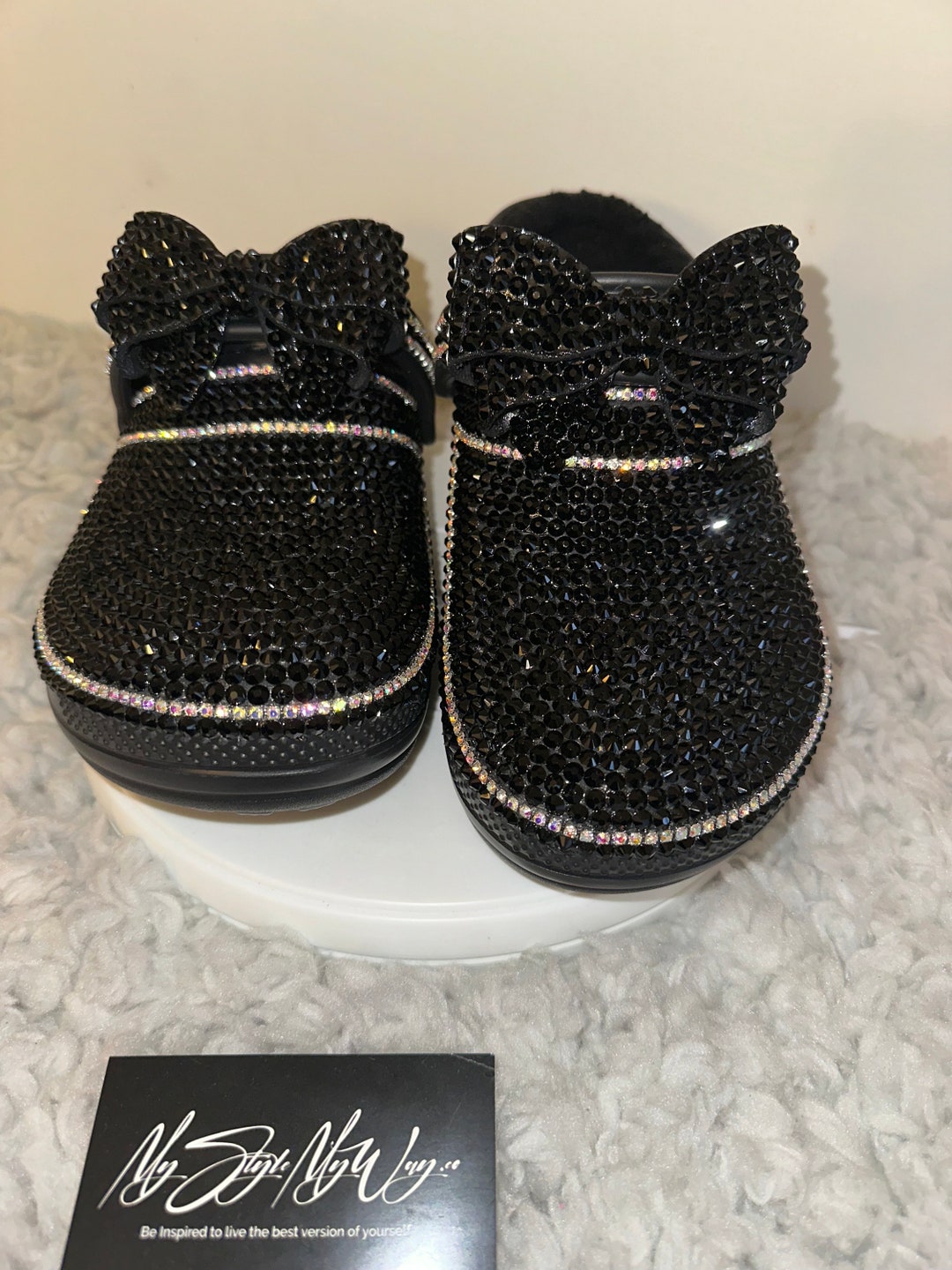 My Handmade Black Rhinestone Bow Fully Lined Custom Clogs for My Style ...