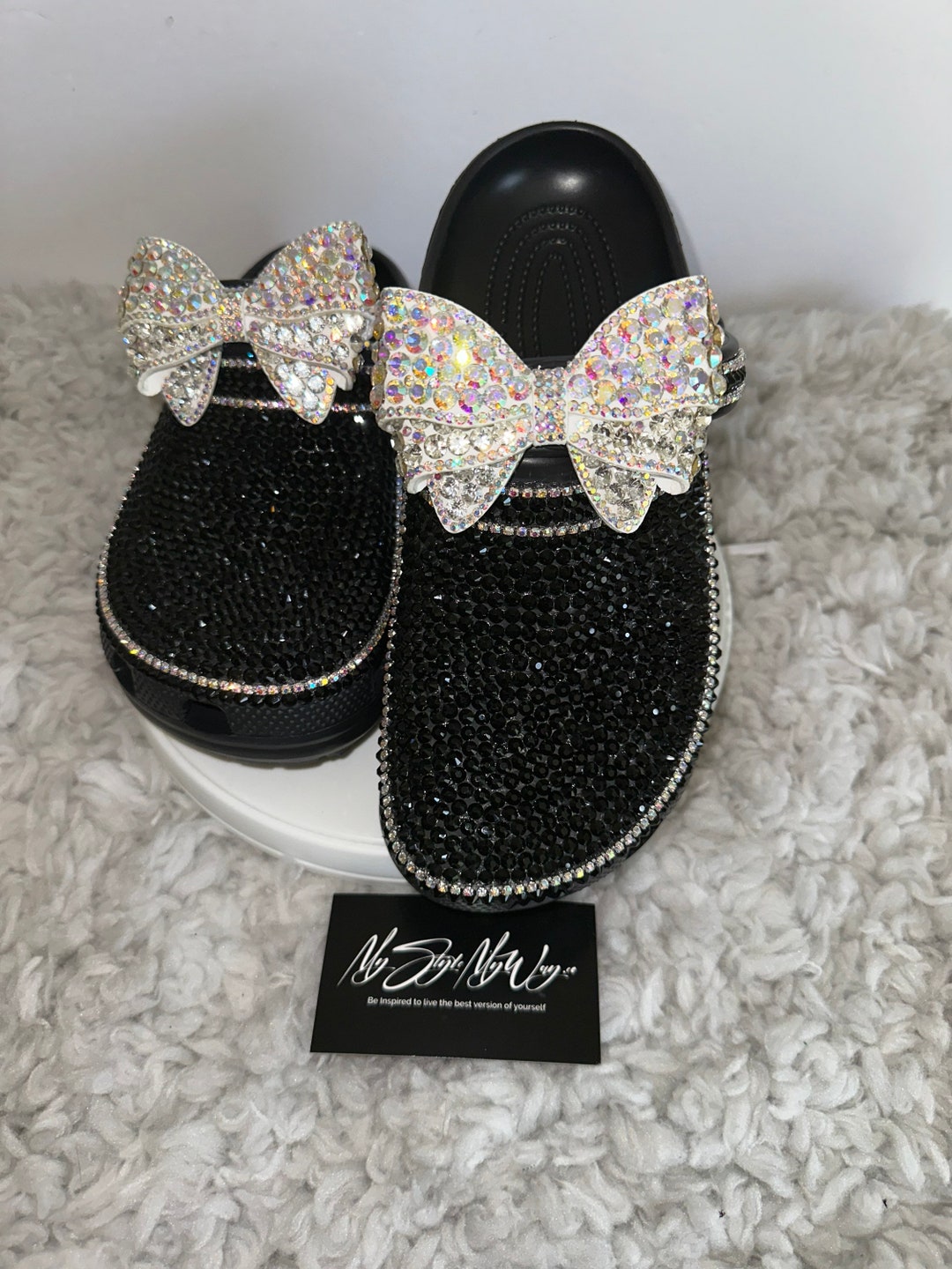 My Handmade Black Rhinestone White Bow Custom Clogs for My Style ...