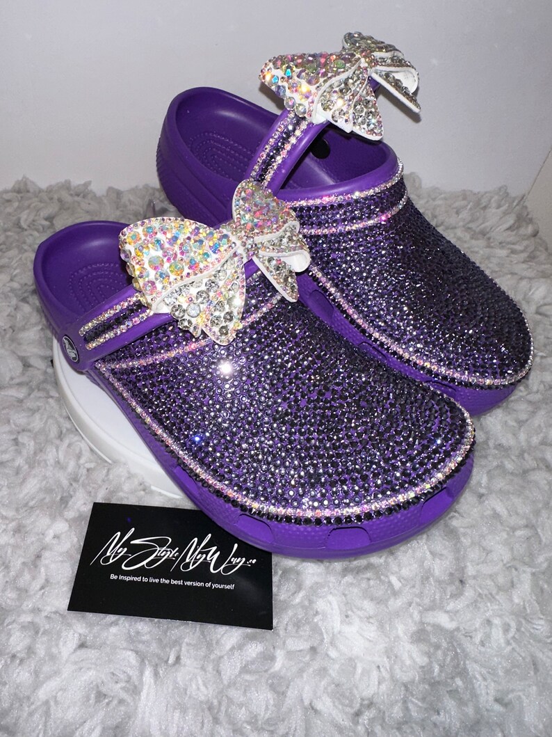 Purple Crystal Crocs: Rhinestone Bow, Blinged Shoes - Etsy