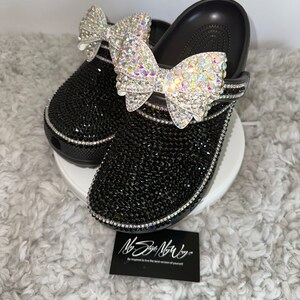 My Handmade Black Rhinestone White Bow Custom Clogs for My Style ...