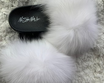 White Fur Slippers - Etsy