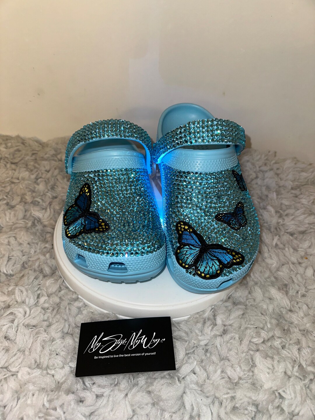 My Handmade Turquoise Rhinestone Butterfly Custom Clogs for My Style ...