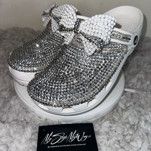 My Handmade Clear and Solid White Rhinestone Bow Custom Clogs for My ...
