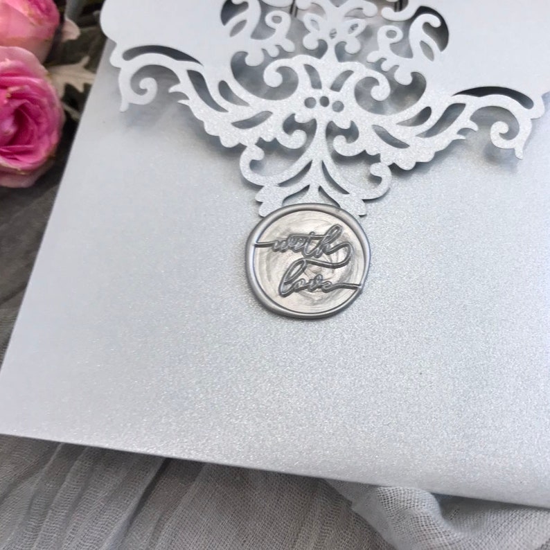 Filigree Envelope Laser Cut Wedding Invitation in Silver Luxury DIY Wedding Invitation Envilope ...
