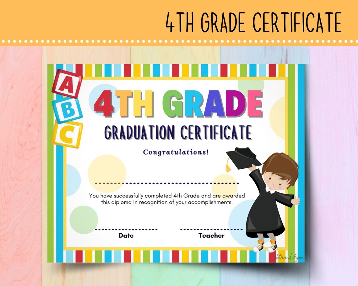 Rainbow 4th Grade Graduation Certificate | 4th Grade Diploma for Kids ...