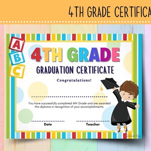 Rainbow 4th Grade Graduation Certificate | 4th Grade Diploma for Kids ...