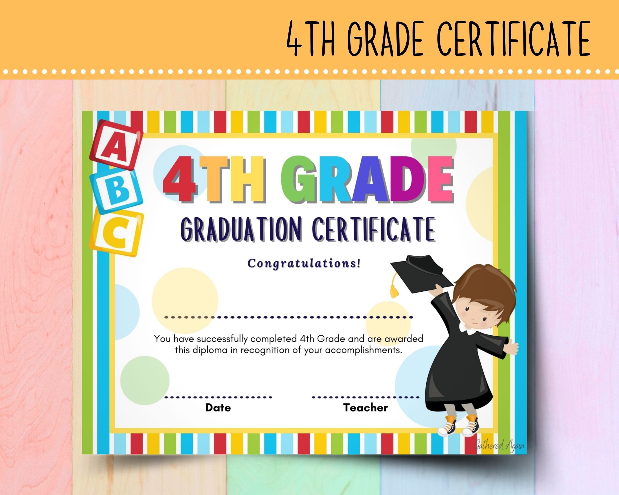 Rainbow 4th Grade Graduation Certificate | 4th Grade Diploma for Kids ...