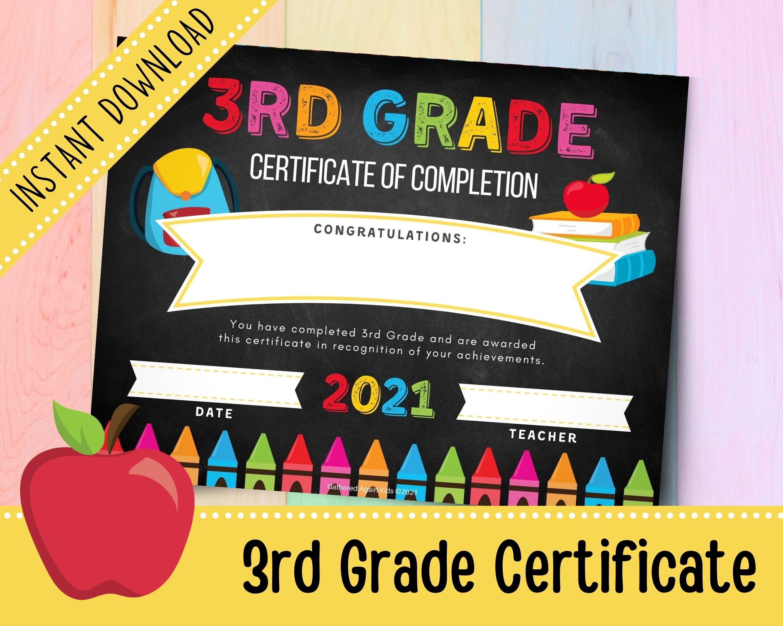 Printable 3rd Grade Graduation Certificate 2021 Chalkboard | Etsy