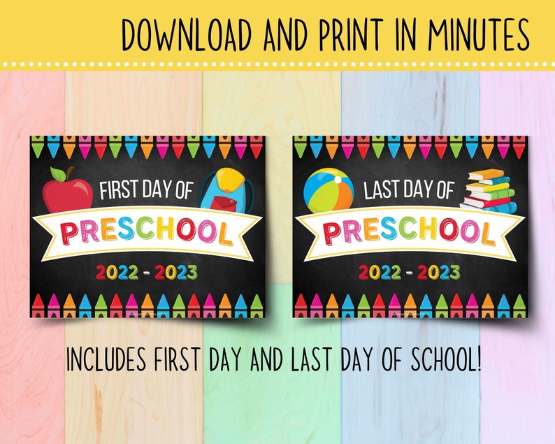 Printable First and Last Day of Preschool Signs 2022-2023 Chalkboard ...