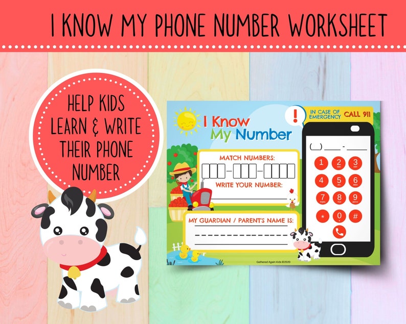 Farm I Know My Phone Number Worksheet for Kids | Learn Your Phone ...