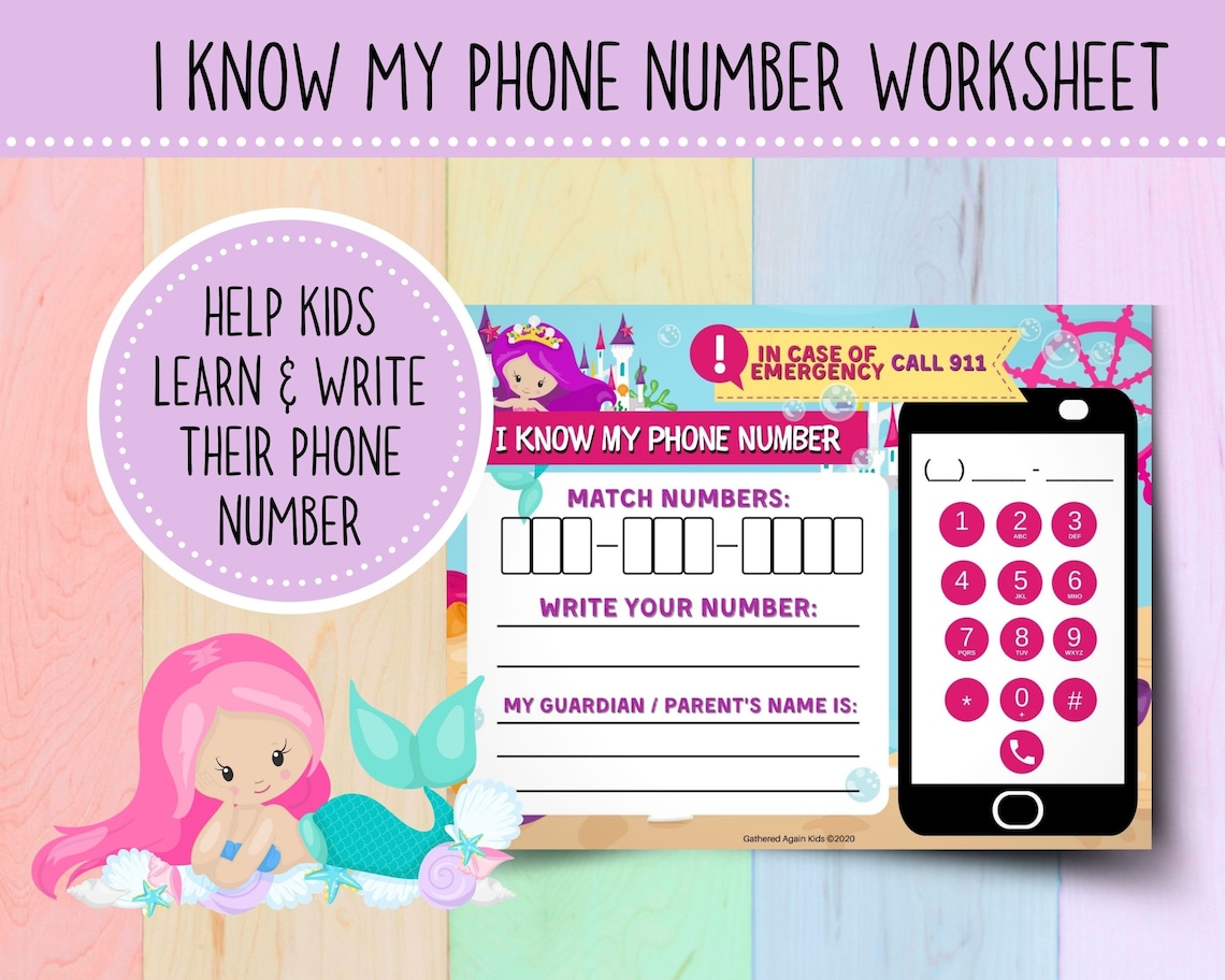 I Know My Phone Number Worksheet - Mermaid | Learn Your Phone Number ...