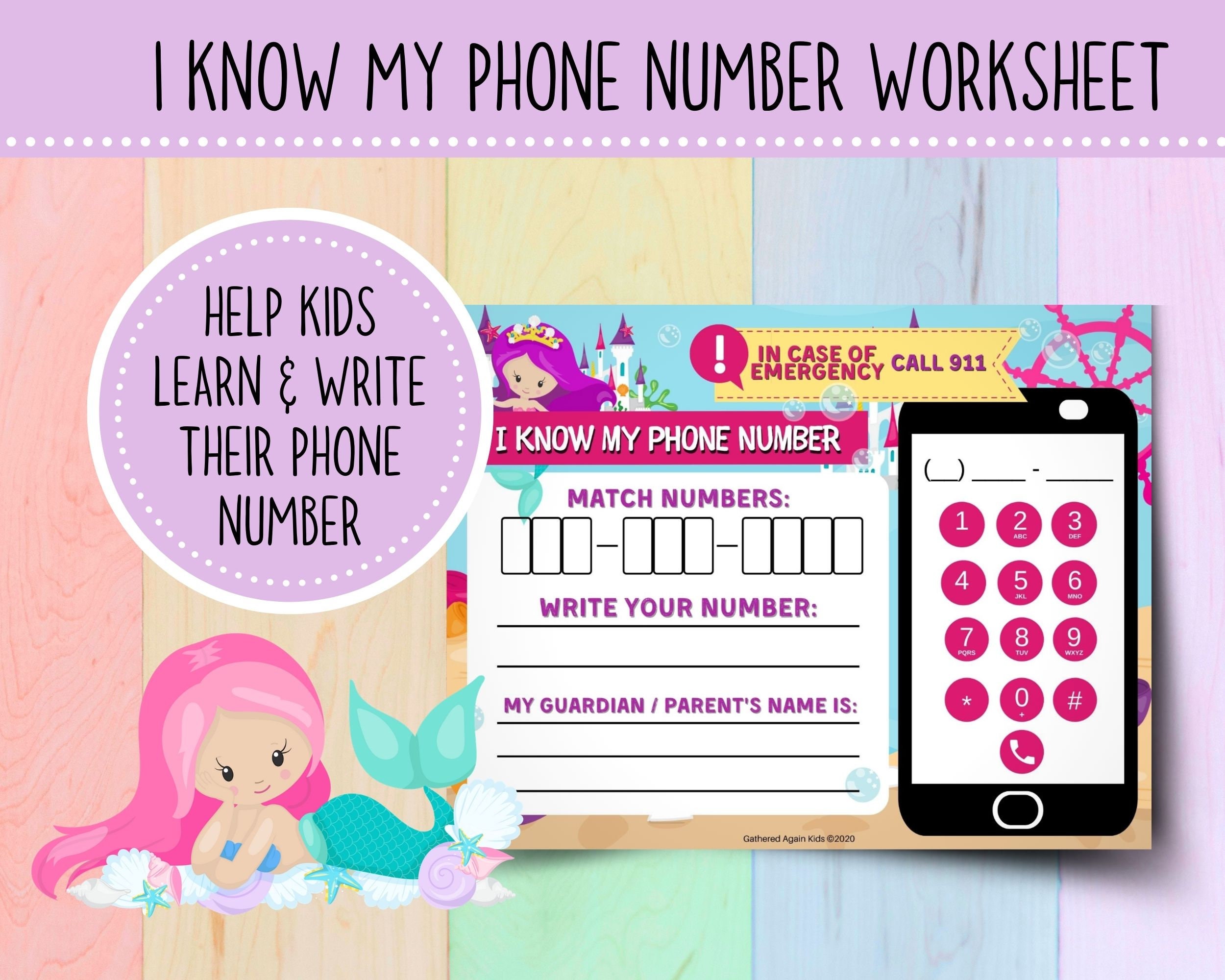 I Know My Phone Number Worksheet - Mermaid | Learn Your Phone Number ...