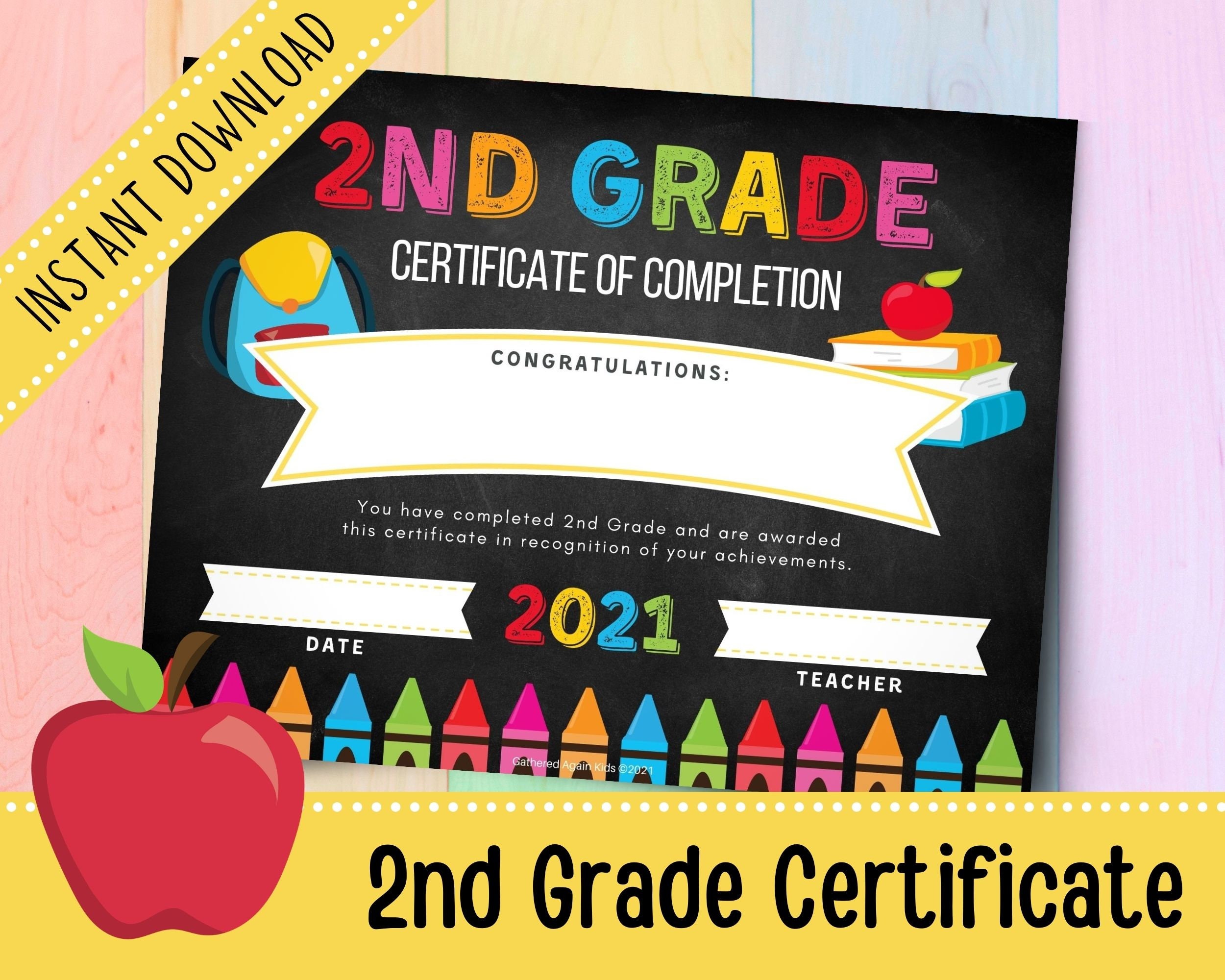 Printable 2nd Grade Graduation Certificate 2021 Chalkboard | Etsy