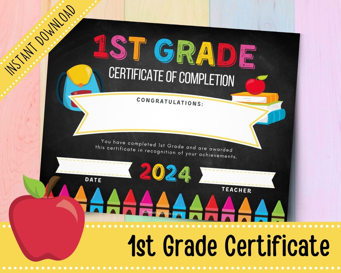 Printable 1st Grade Graduation Certificate 2024 | Chalkboard Graduation ...