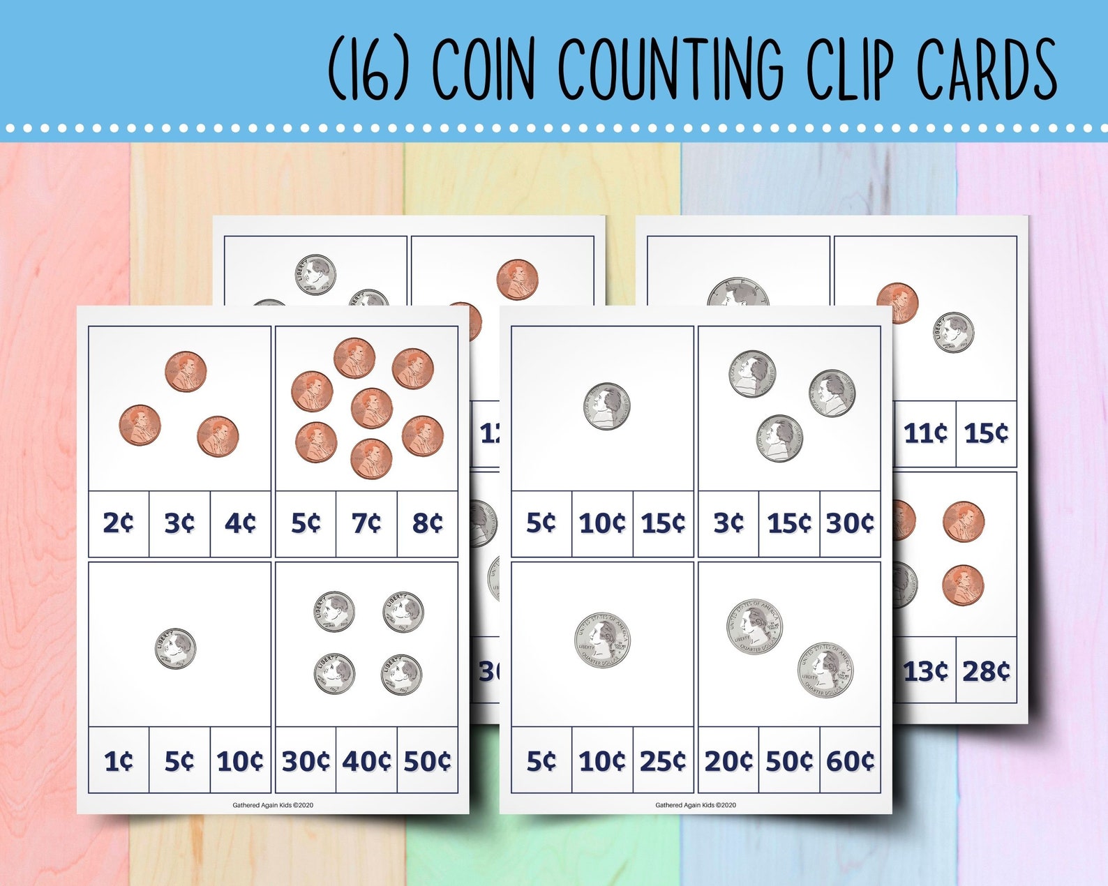 Coin Counting Clip Cards for Beginners Counting Activities | Etsy
