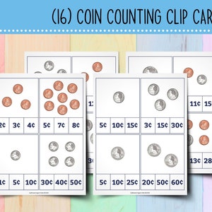 Coin Counting Clip Cards for Beginners Counting Activities | Etsy