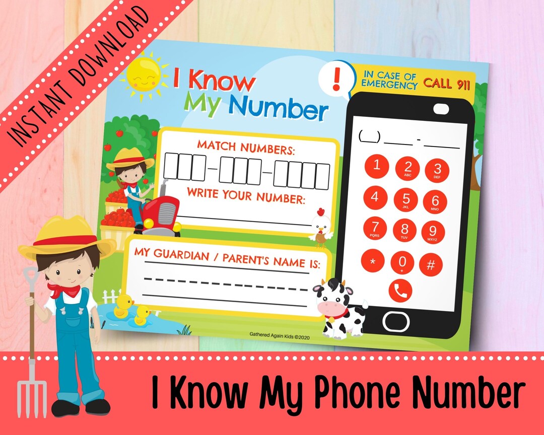 Farm I Know My Phone Number Worksheet for Kids | Learn Your Phone ...