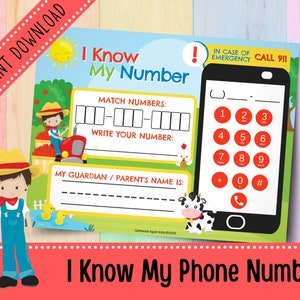 Farm I Know My Phone Number Worksheet for Kids | Learn Your Phone ...