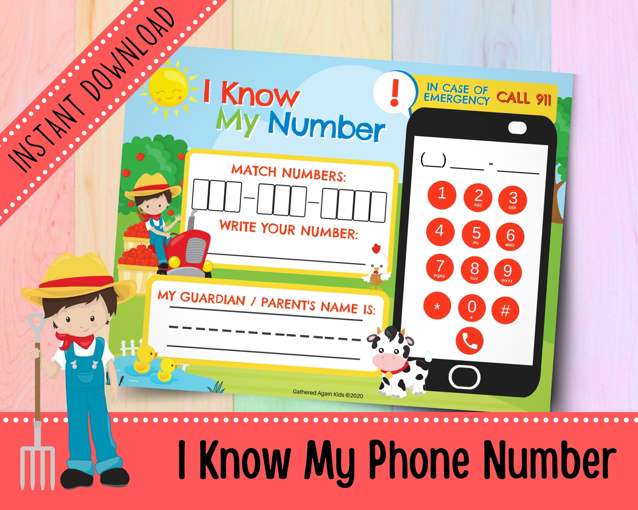 Farm I Know My Phone Number Worksheet for Kids | Learn Your Phone ...