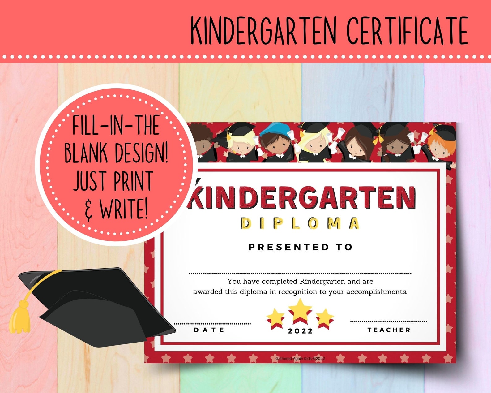 Printable Kindergarten Graduation Certificate 2022 Star - Etsy