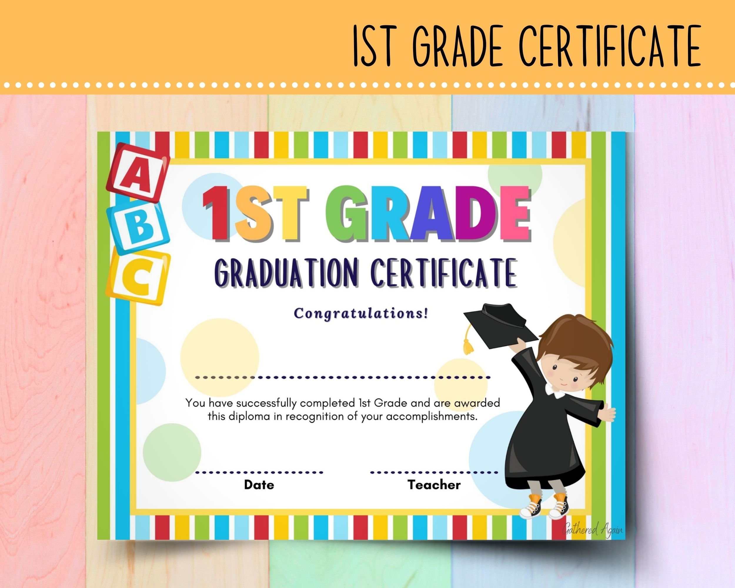 Rainbow 1st Grade Graduation Certificate | 1st Grade Diploma for Kids ...
