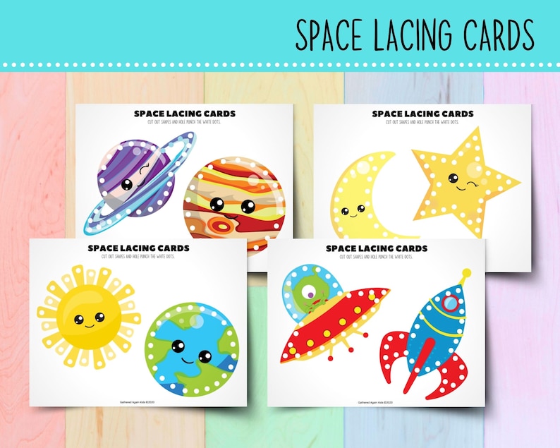 Space Lacing Cards Set Sewing Cards Activities for Toddlers Montessori ...