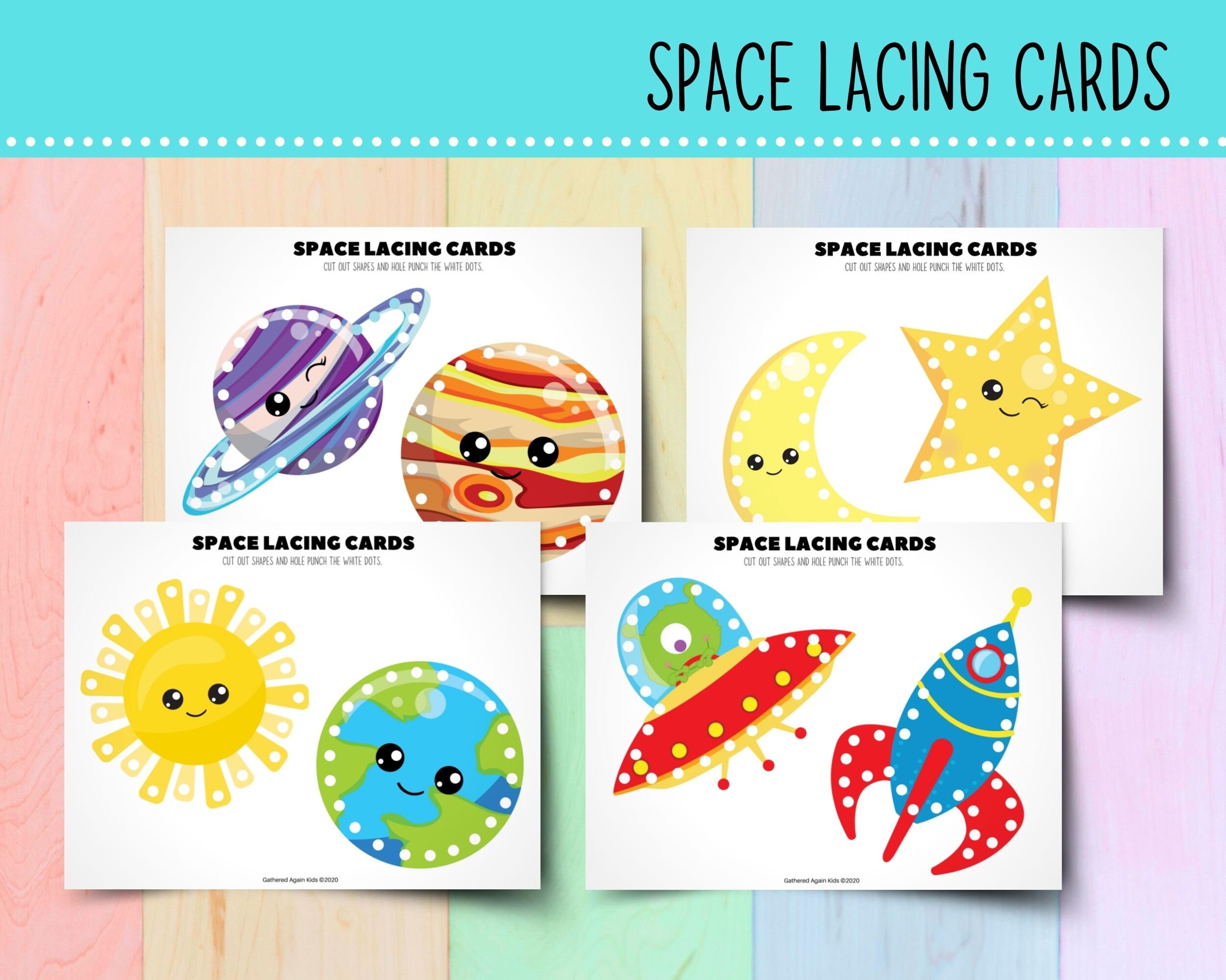 Space Lacing Cards Set Sewing Cards Activities for Toddlers Montessori ...