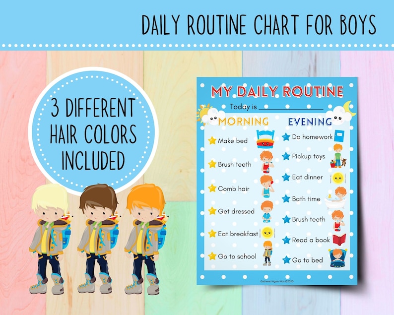 Daily Routine Chart for Boys | Schedule Reminder | Sticker Reward Chart ...