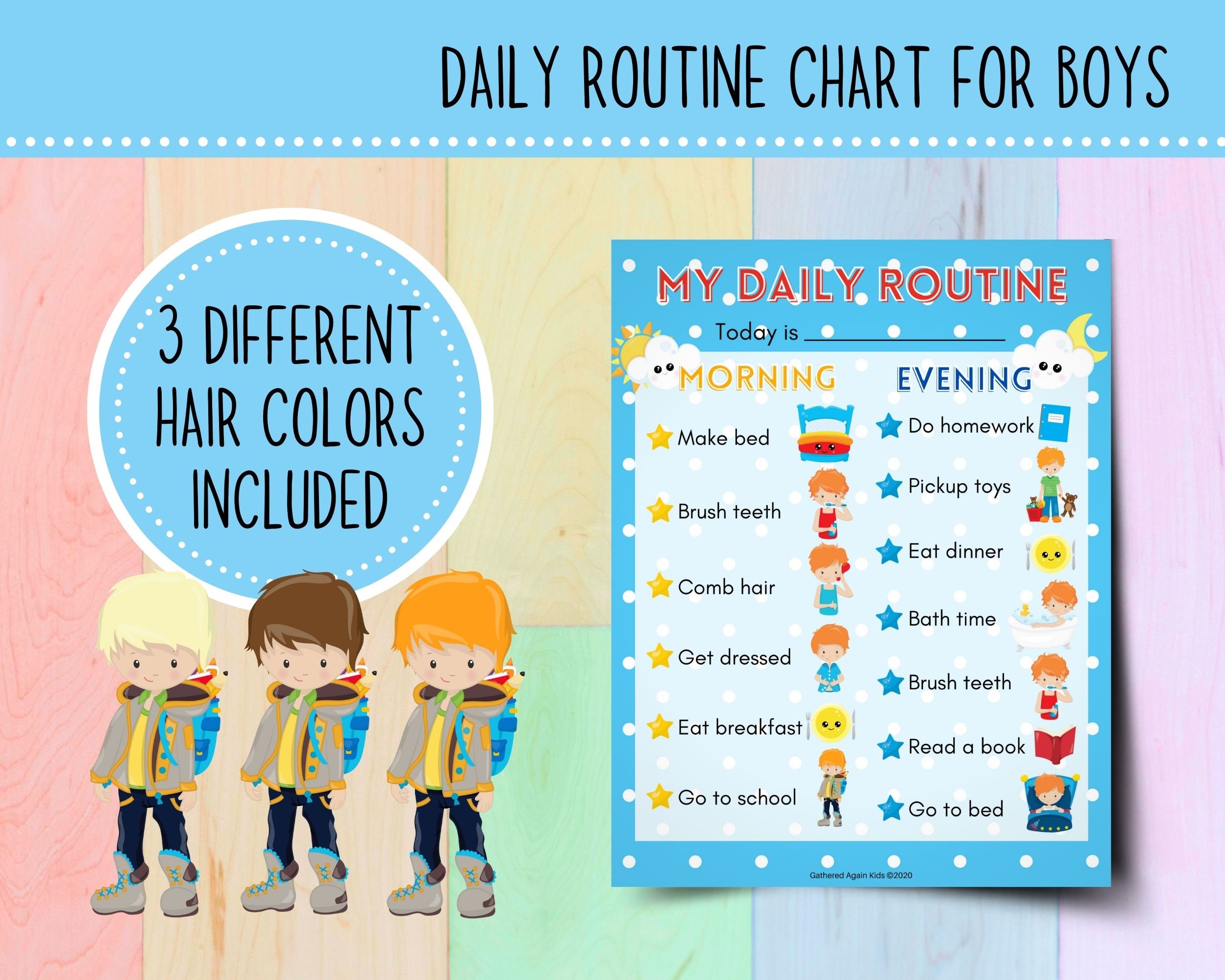 Daily Routine Chart for Boys | Schedule Reminder | Sticker Reward Chart ...