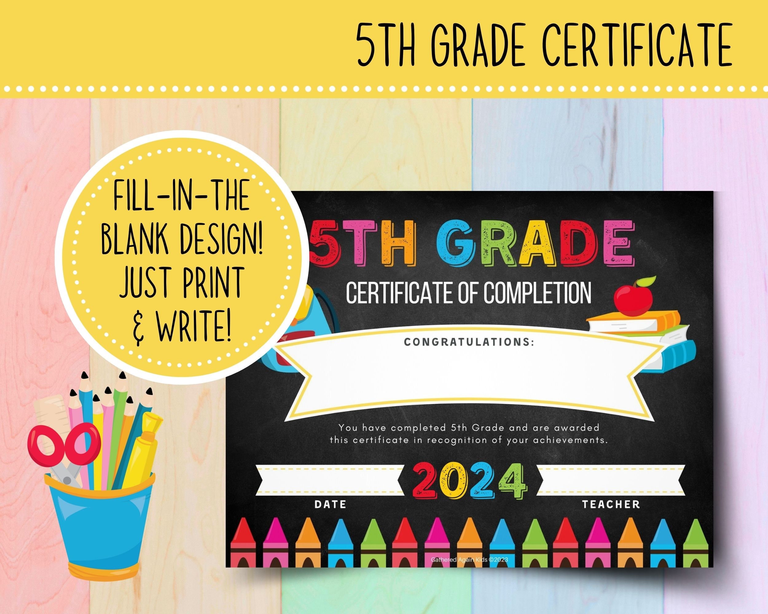 Printable 5th Grade Graduation Certificate 2024 | Chalkboard Graduation ...