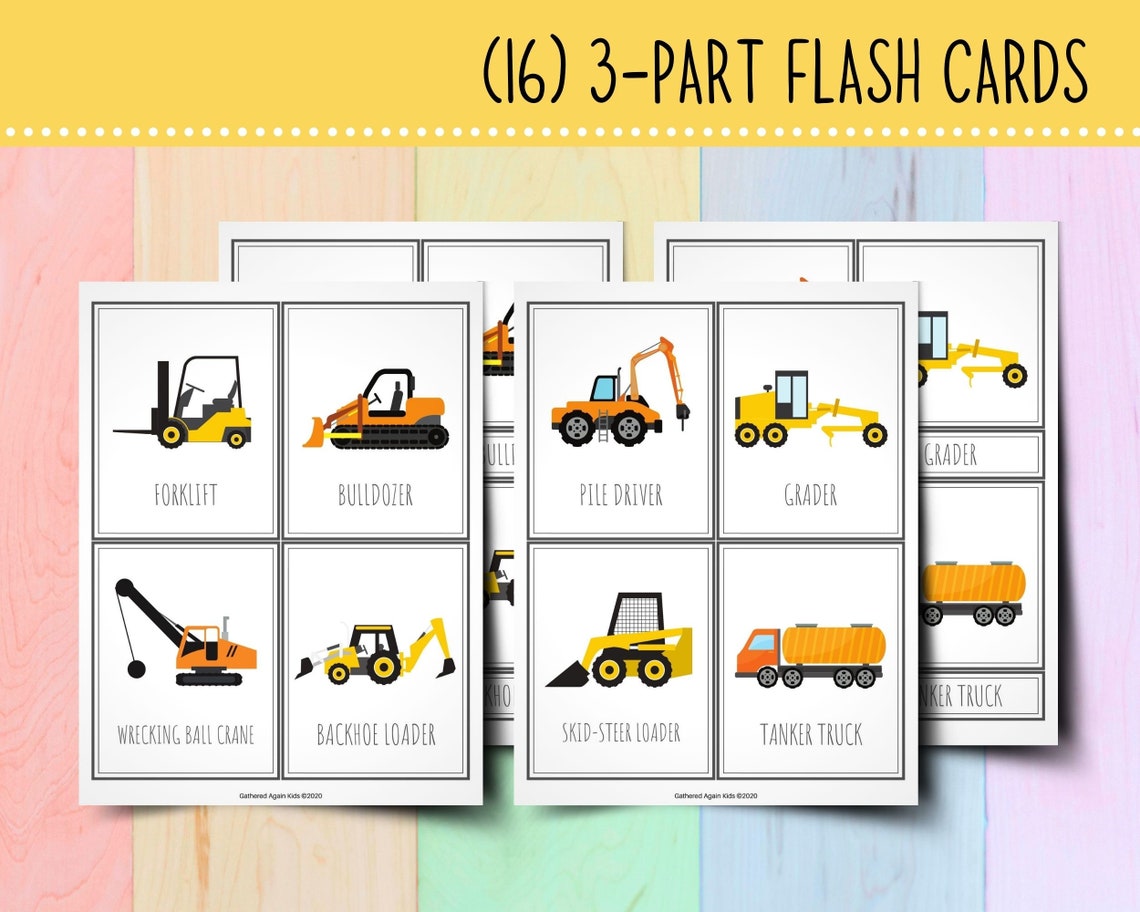Construction Vehicles Flash Cards | Activities for Toddlers ...