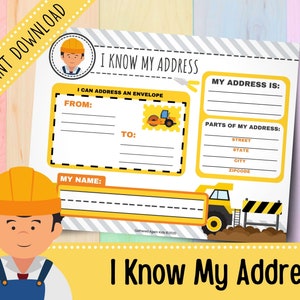 Construction I Know My Address Worksheet for Kids Learn Your Address ...