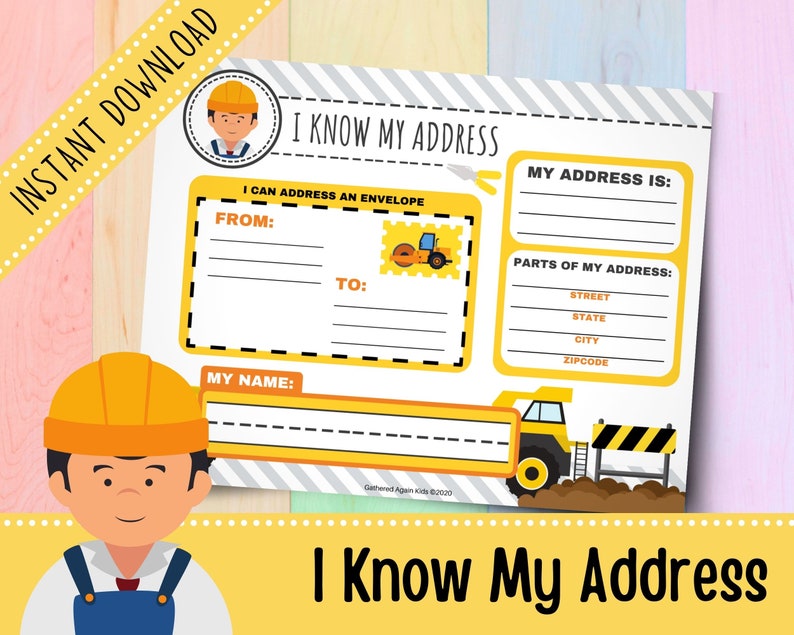 Construction I Know My Address Worksheet for Kids Learn Your - Etsy