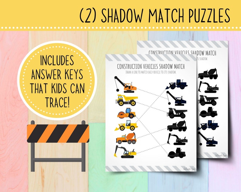 Construction Shadow Match Puzzles | Activities for Toddlers | Shadow ...