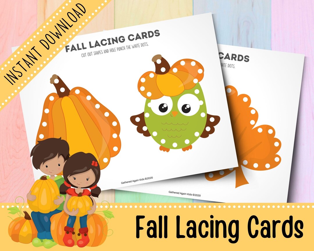 Fall Lacing Cards Set | Autumn Sewing Cards | Fall Activities for ...